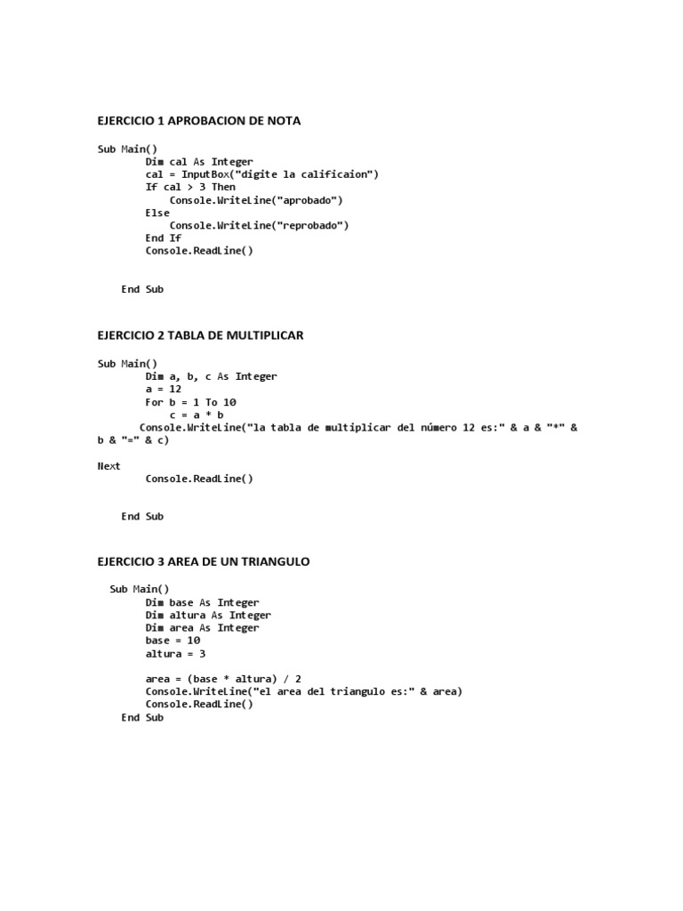 Ejercicios Visual Basic | PDF | Métodos y materiales de enseñanza | Informática
