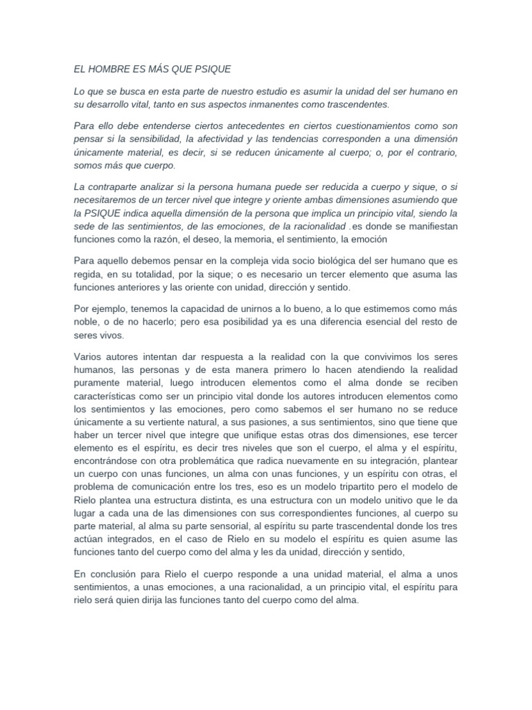 El Hombre Es Más Que Psique | PDF | Psique (psicología) | Alma