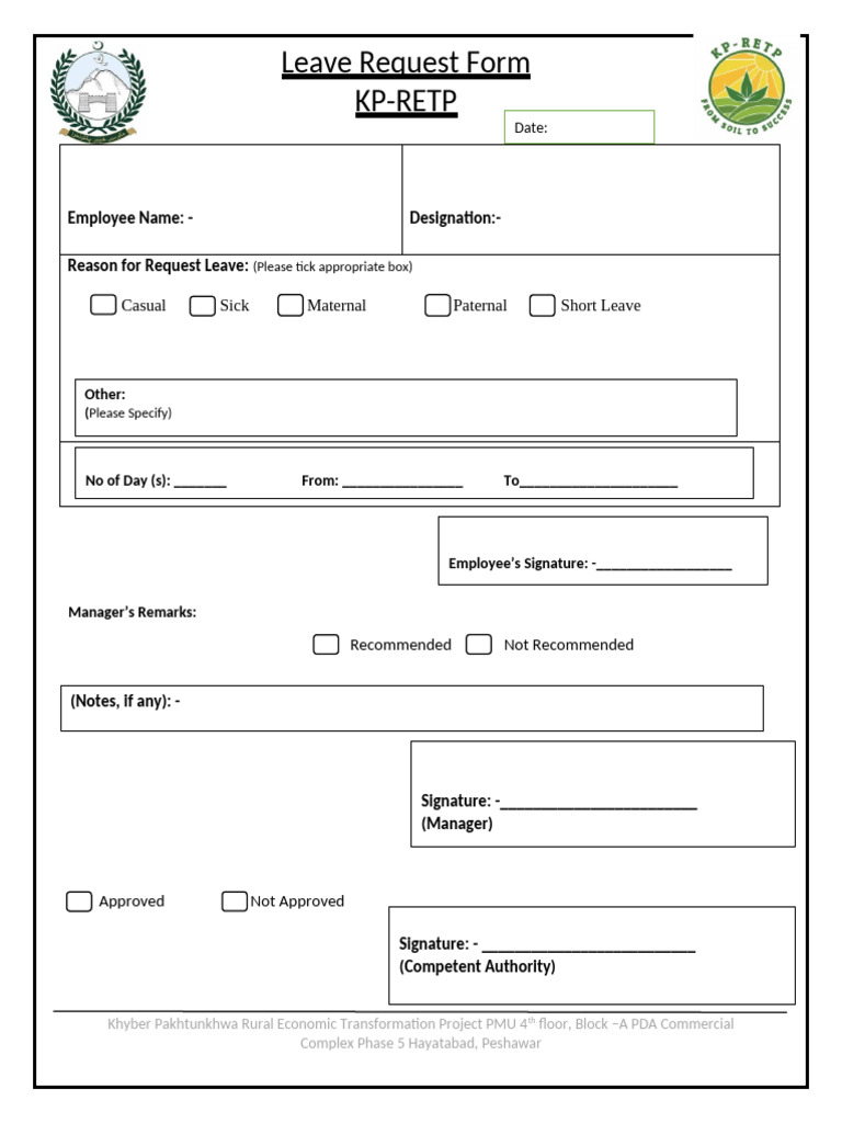 Leave Request Form for KP-RETP | PDF