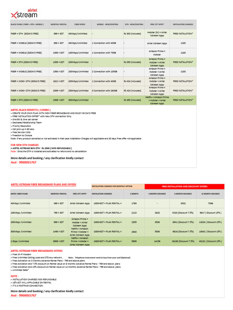 Airtel Xstream Plans and Details | PDF | Cyberspace | Online Services