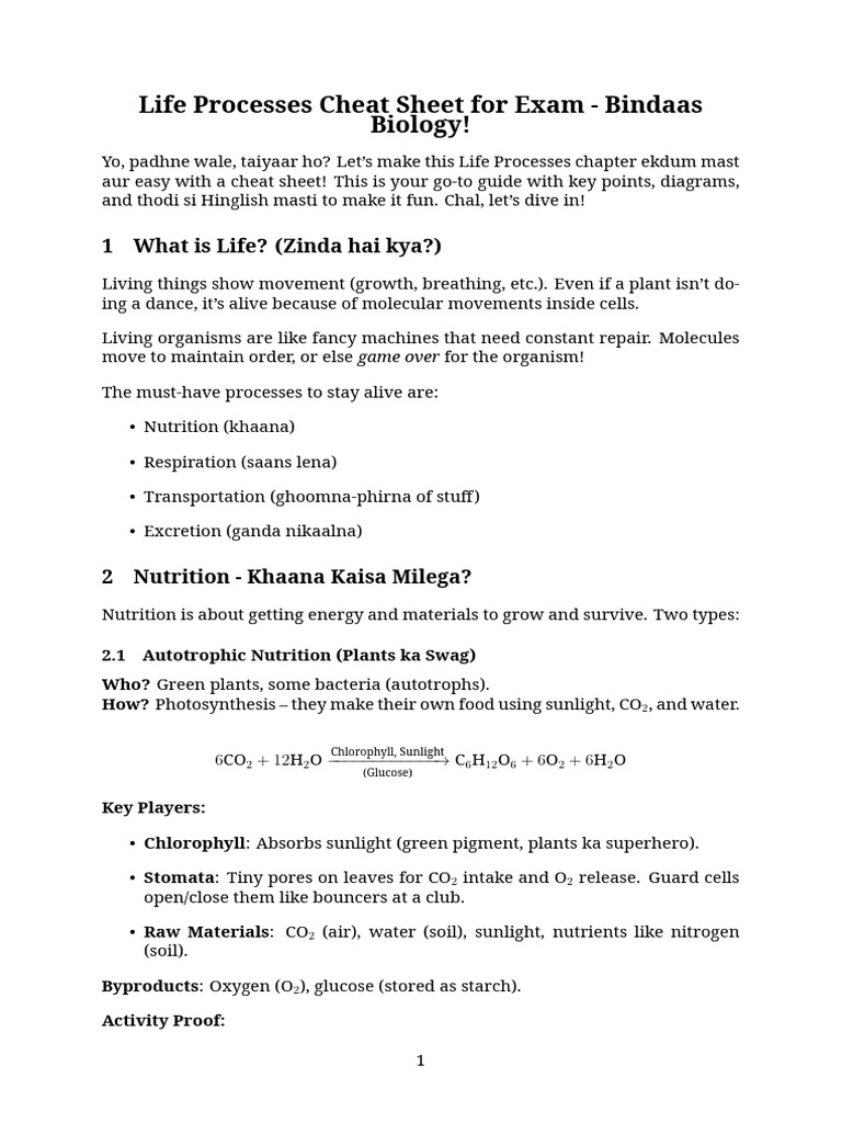 Life Processes Cheat Sheet for Exams | PDF | Digestion | Cellular ...