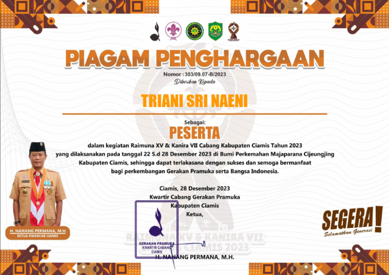 Piagam Penghargaan Triani Sri Naeni | PDF