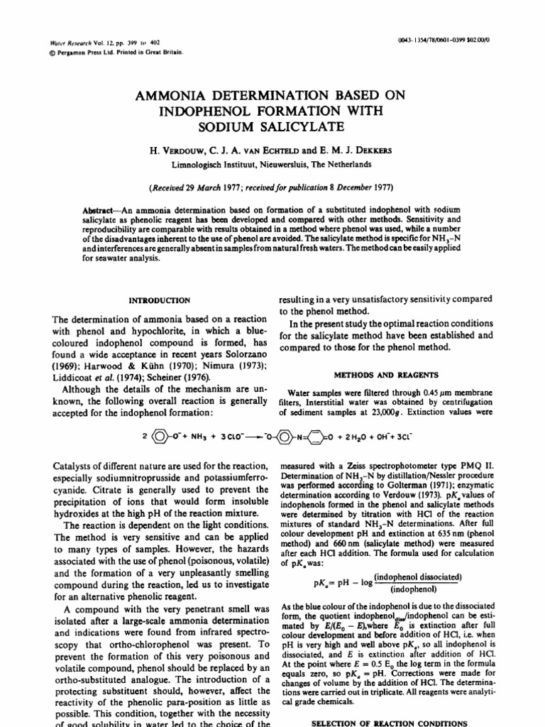 Ammonia Determination Based On Indophenol Formation With Sodium ...