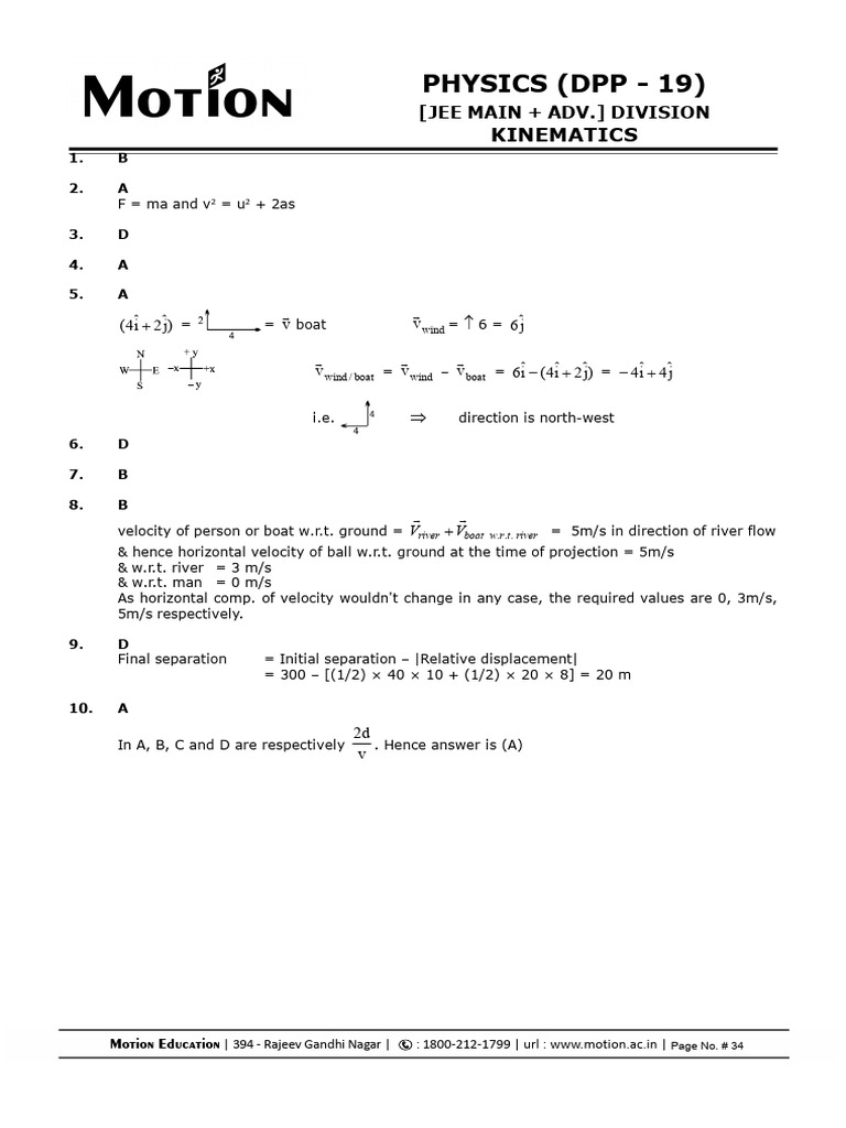 Kinematics Solution (DPP-19) | PDF