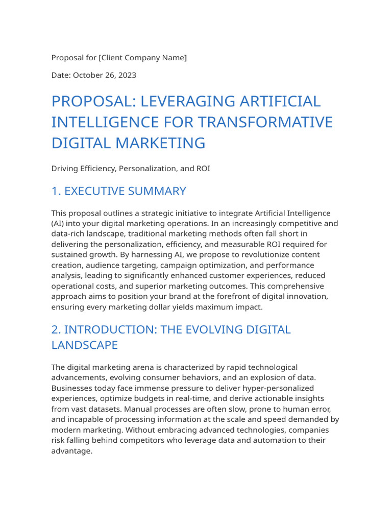 AI in Digital Marketing Proposal | PDF | Artificial Intelligence ...