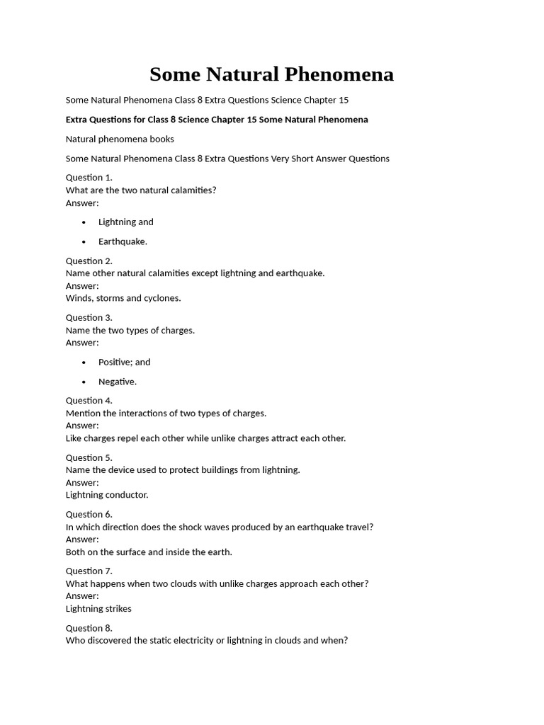 Class 8 Science: Natural Phenomena Q&A | PDF | Earthquakes | Lightning