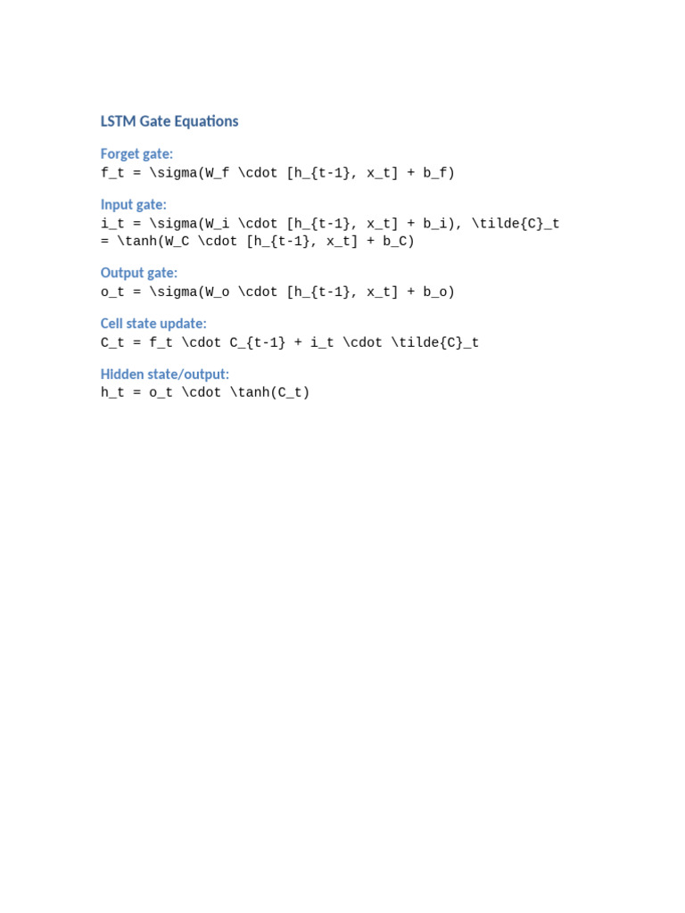 LSTM Gate Equations | PDF