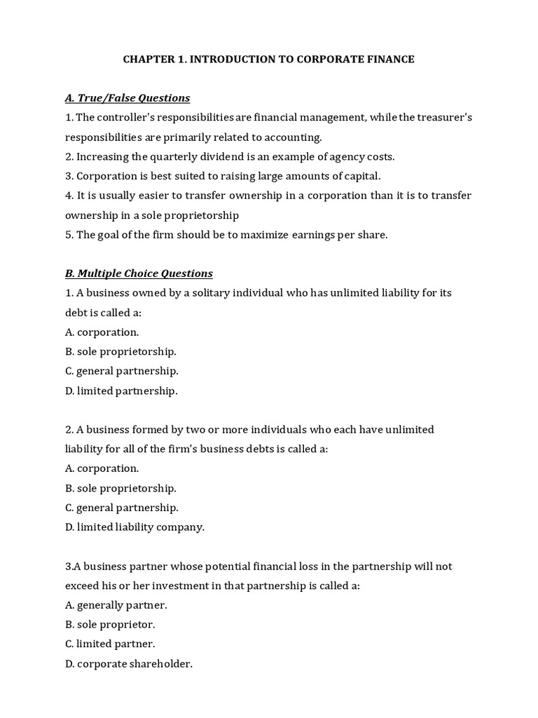 Chapter 1 Introduction To CF | PDF | Partnership | Sole Proprietorship