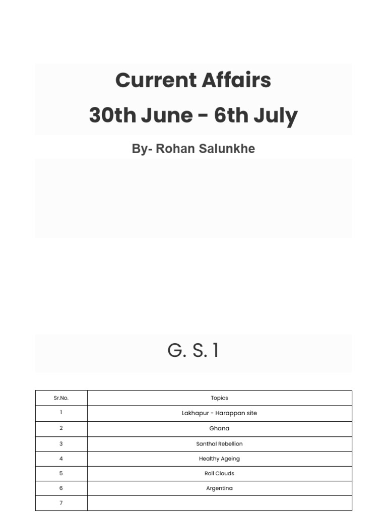 Current Affairs 30th June - 6th July | PDF | Ageing