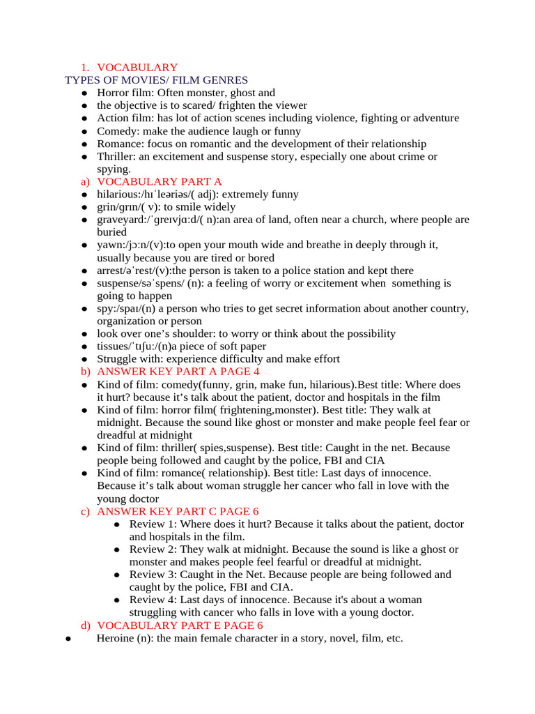 Film Genres and Vocabulary Guide | PDF | Thriller (Genre)