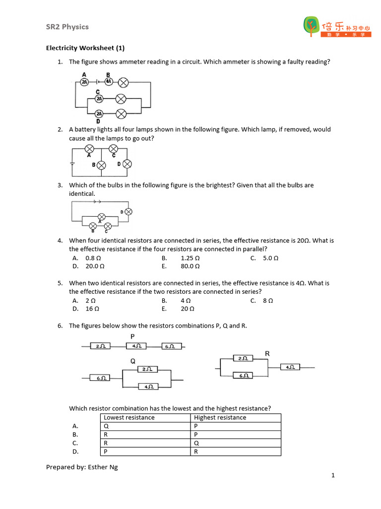Electricity Worksheet | PDF | Series And Parallel Circuits | Resistor