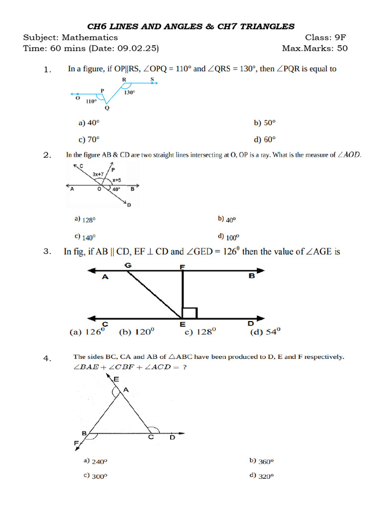 9F Ch6 Lines and Angles & Ch7 Triangles | PDF