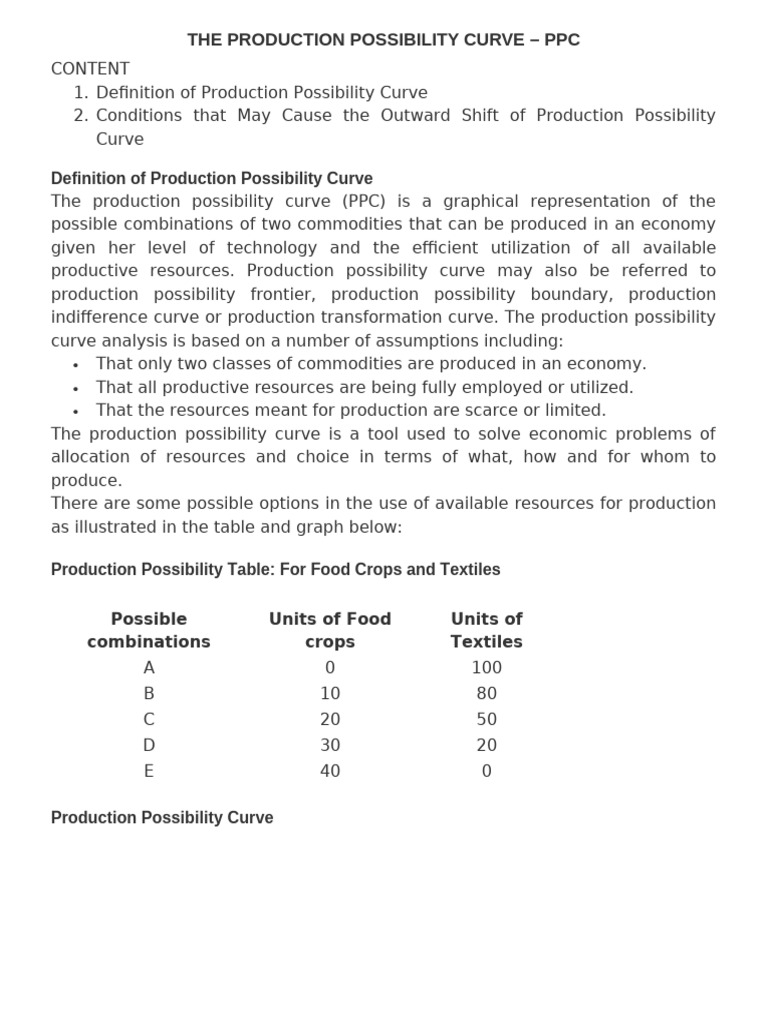 The Production Possibility Curve | PDF | Economies | Economics