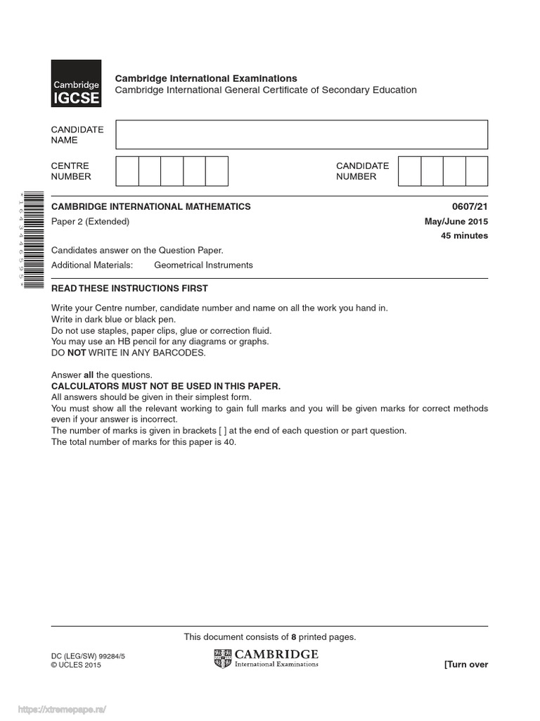 Cambridge IGCSE Mathematics Paper 2 | PDF | Area | Surface Area
