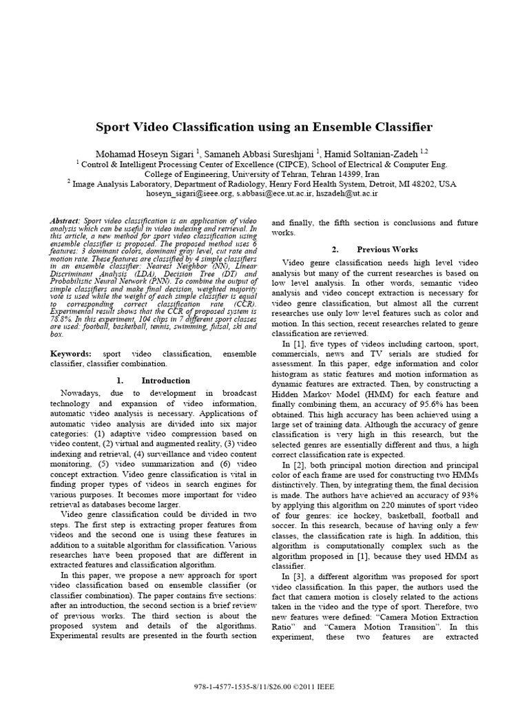 Sport Video Classification Using An Ensemble Classifier | PDF | Statistical Classification ...
