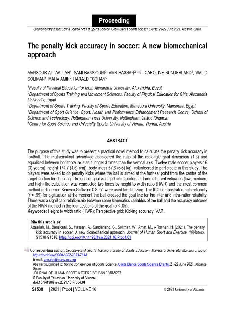 Biomechanical Method for Soccer Penalty Accuracy | PDF | Statistical ...