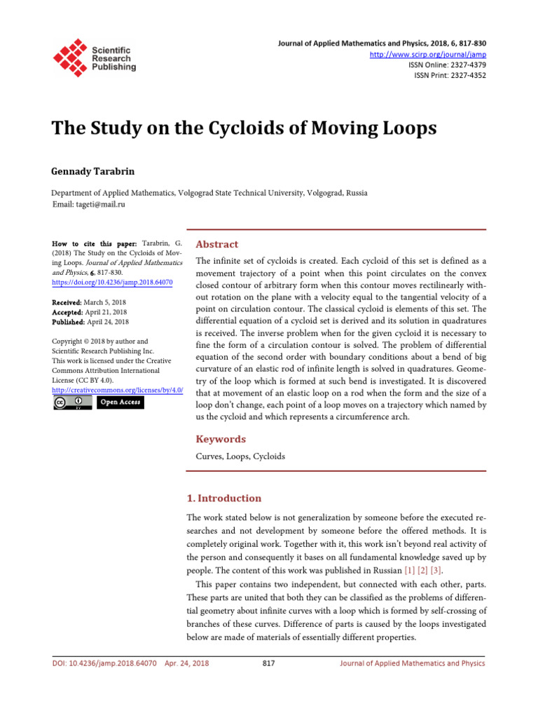 JAMP - 2018042315350182study OnLoopsCycloids | PDF | Cartesian ...
