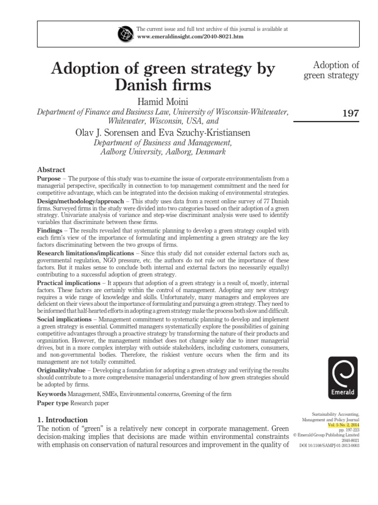 Danish Firms' Green Strategy Adoption | PDF | Marketing | Business Model
