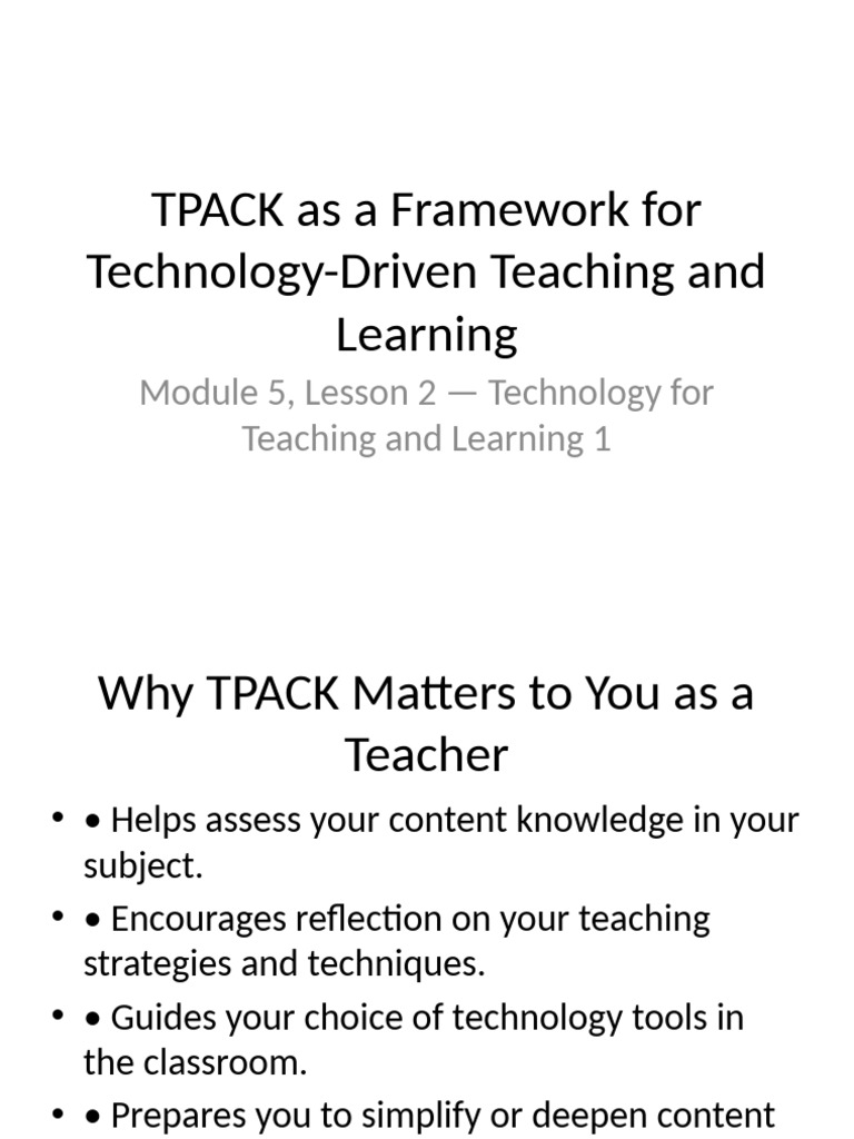 TPACK and SAMR Presentation | PDF | Pedagogy | Teachers