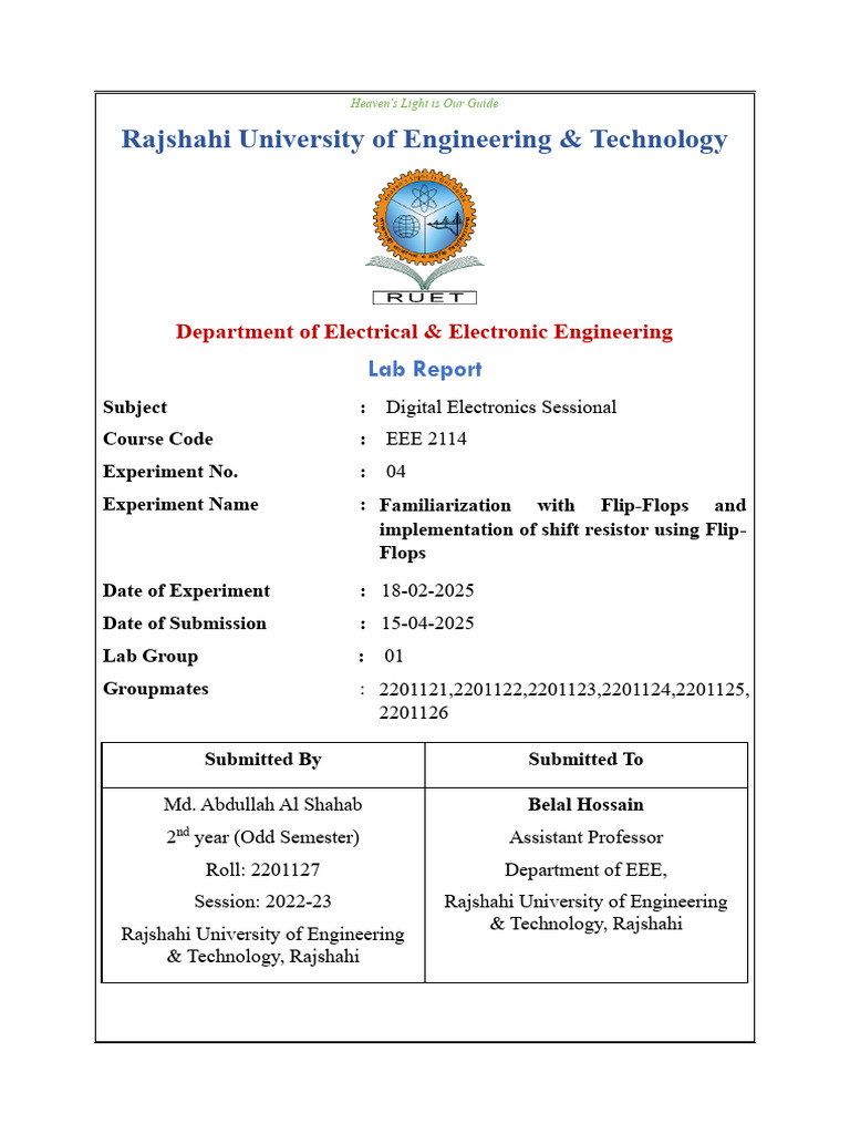 Exp 4 (Flip-Flop and Register) Shahab | PDF | Computer Data | Computer Engineering