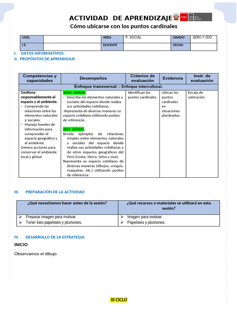 7 DE AGOSTO - PS - Cómo Ubicarse Con Los Puntos Cardinales - III CICLO ...