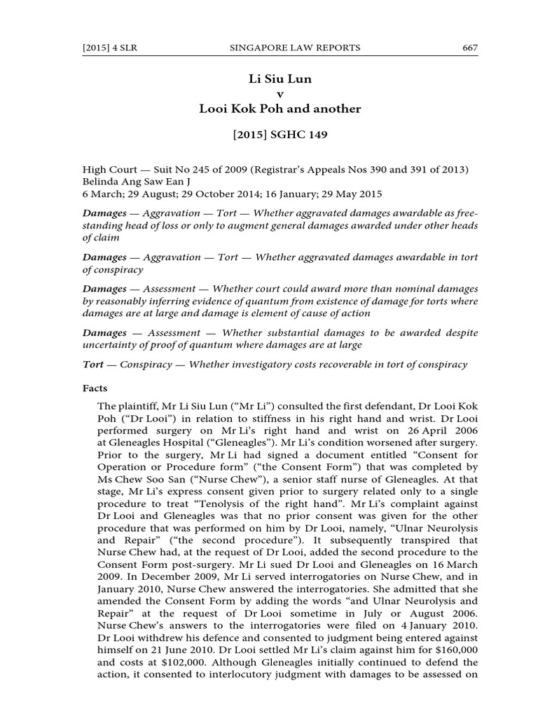 (2015) 4 SLR 0667 | PDF | Damages | Tort