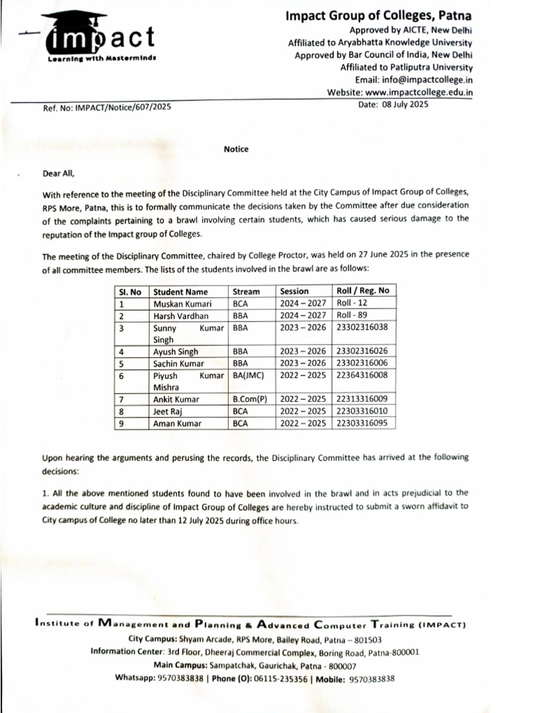 Disciplinary Committee Notice | PDF