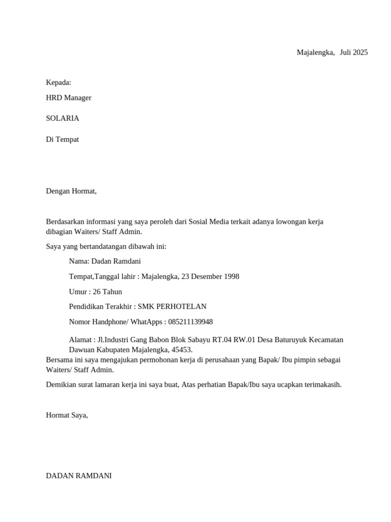 Lamaran Kerja Lima Building | PDF