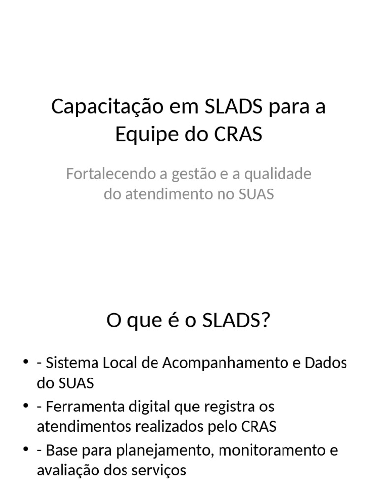 Capacitação SLADS para CRAS: Gestão Eficiente | PDF