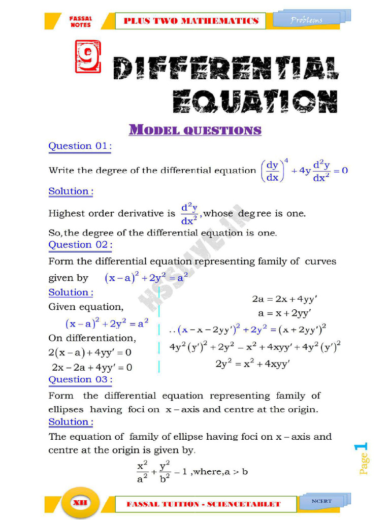 Hsslive-12 M P Chapter 09 Diff Equation | PDF