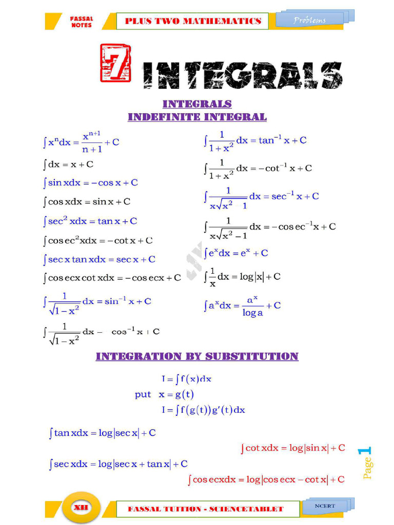 Hsslive-12 M P Chapter 07 Integrals | PDF
