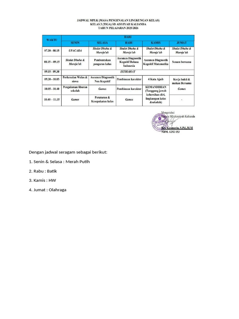 Dengan Jadwal Seragam Sebagai Berikut | PDF