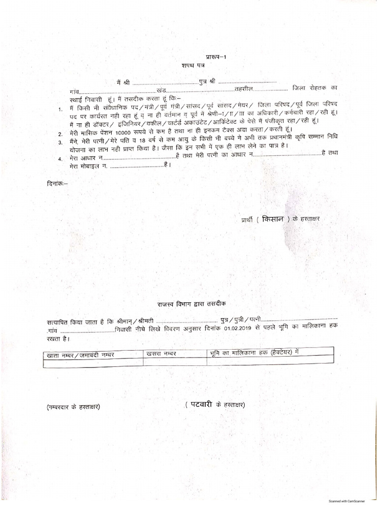 PM Kisan Form | PDF