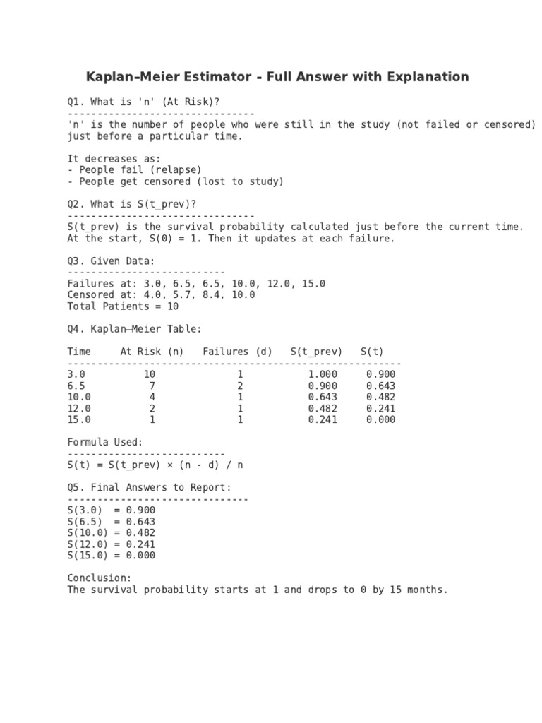Kaplan-Meier Survival Analysis Explained | PDF