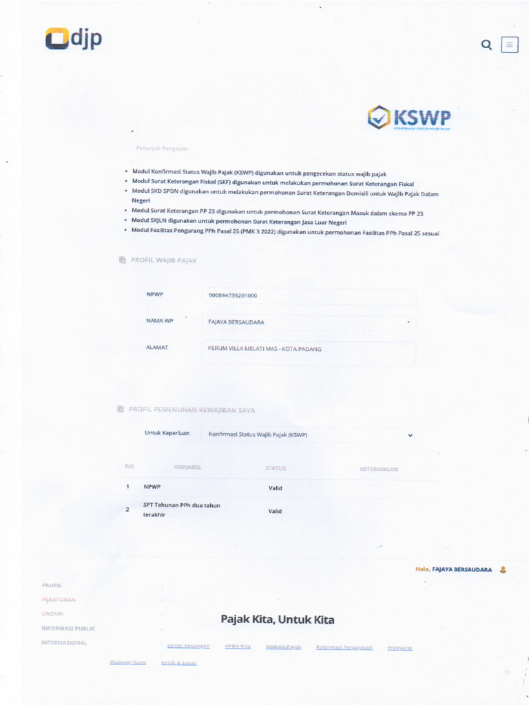 8.konfirmasi Status Wajib Pajak | PDF