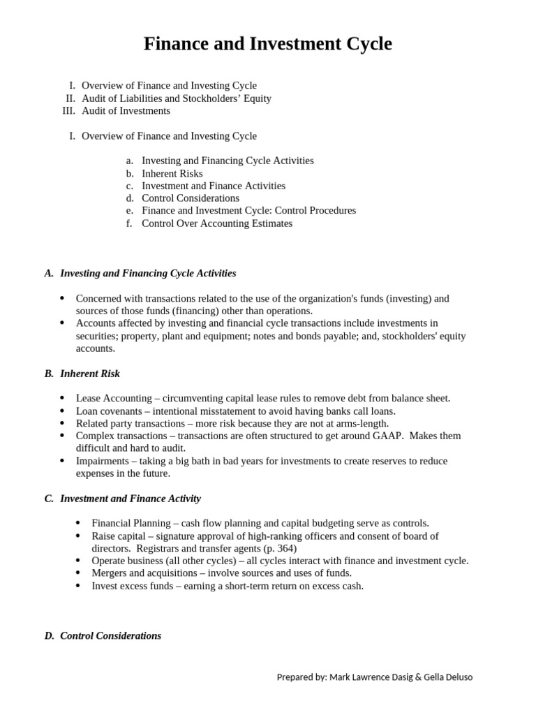 Finance and Investment Cycle - CIS Handouts | PDF | Equity (Finance) | Valuation (Finance)