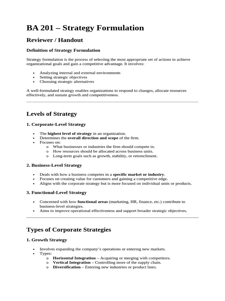 Strategy Formulation | PDF | Strategic Management | Private Sector