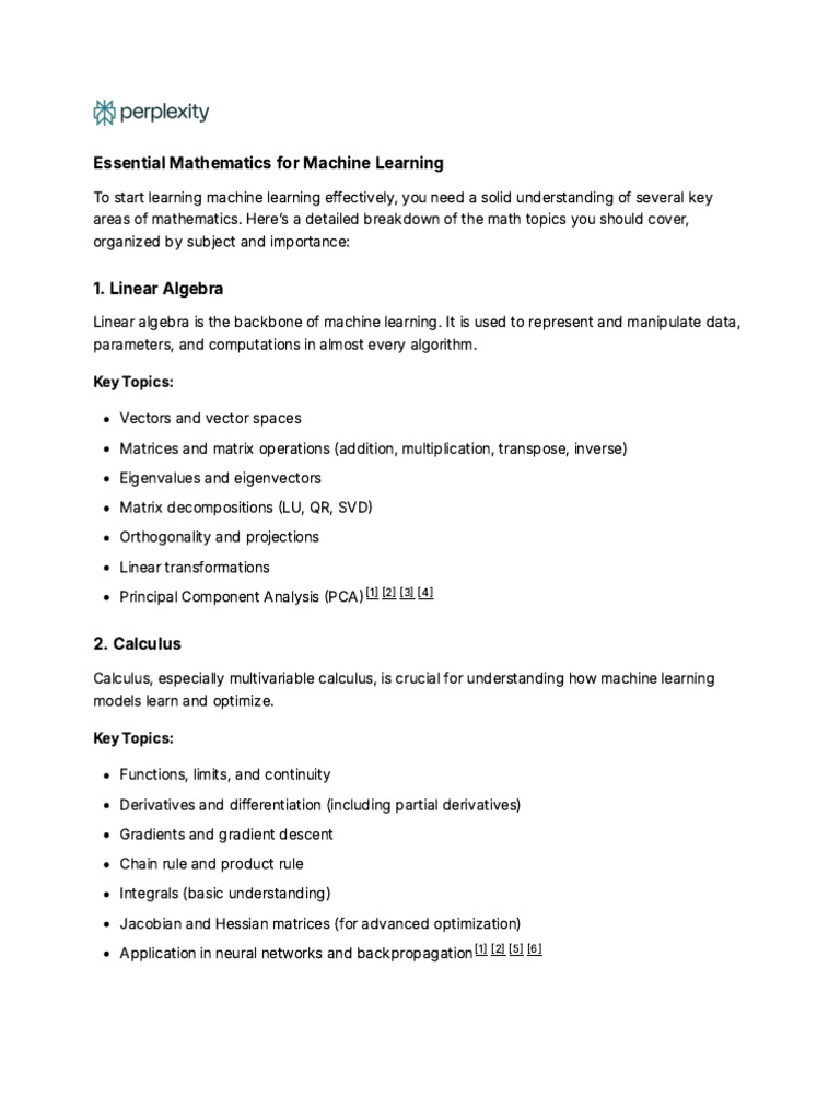 Essential Mathematics For Machine Learning | PDF | Matrix (Mathematics) | Statistics