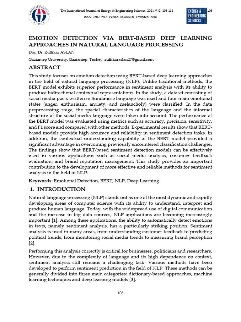 Emotion Detection Via Bert-Based Deep Learning Approaches in Natural Language Processing ...