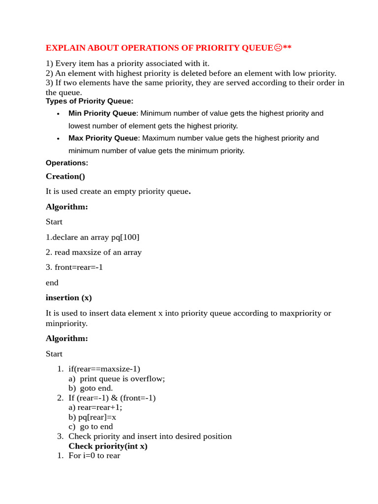 Priority Queue Operations Explained | PDF | Queue (Abstract Data Type ...
