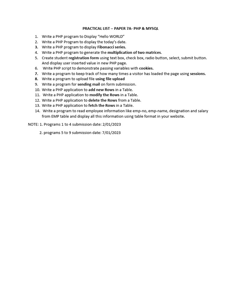 Practical List | PDF