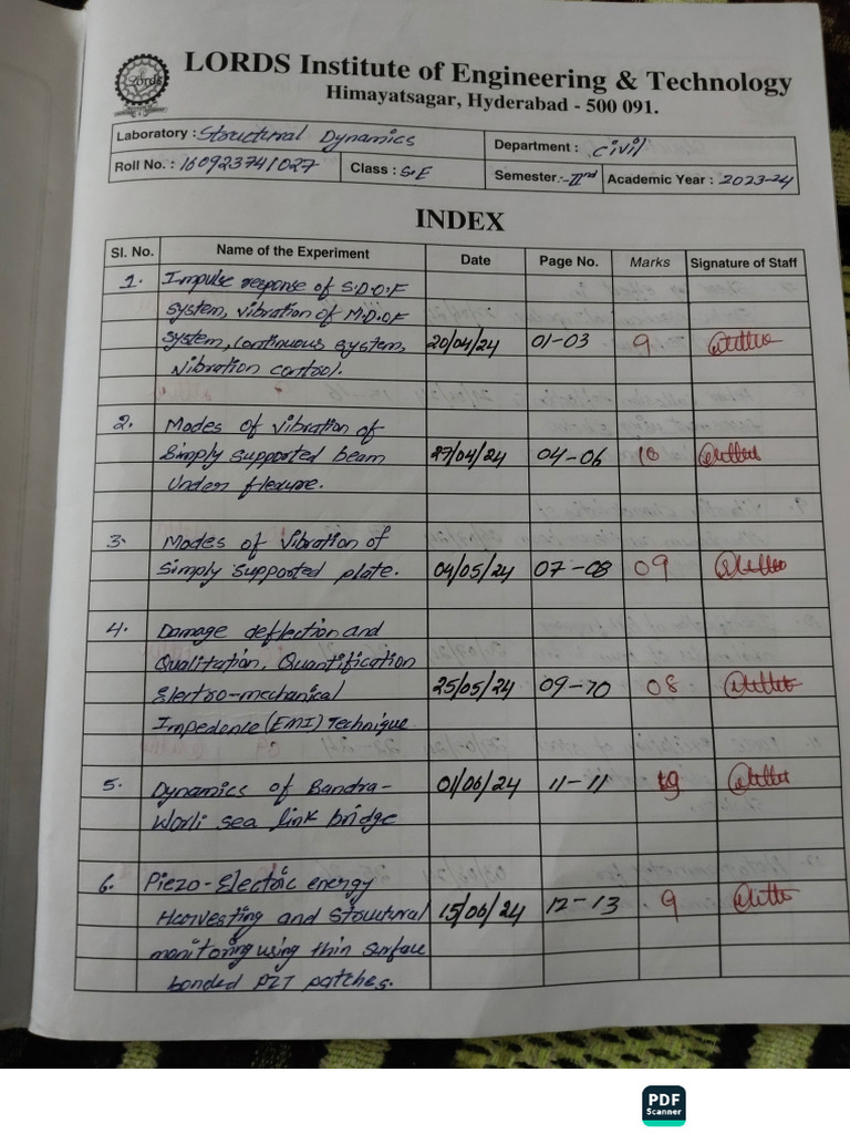 Structural Dynamics Lab Record | PDF