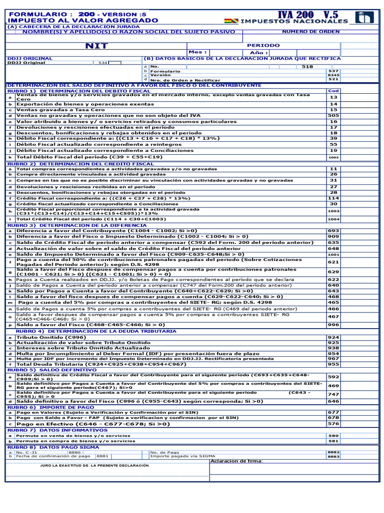 Formulario - 200 V.5 - 2025 | PDF | Impuesto al valor agregado | Impuestos