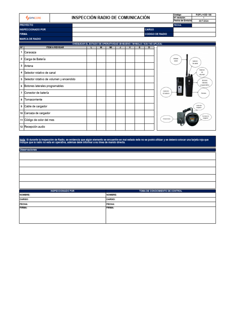 RGPL-HSE-188 Check List Radio de Comunicación - XLSX - Radio | PDF