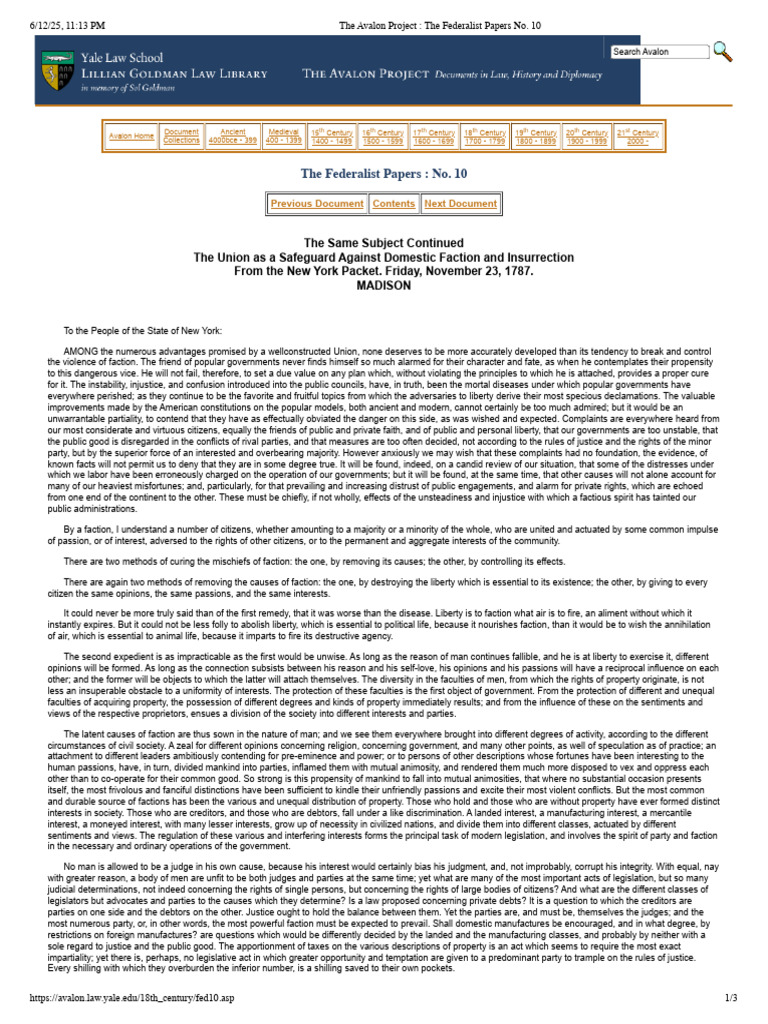 Federalist Paper No. 10 Analysis | PDF | Democracy | Political Ideologies