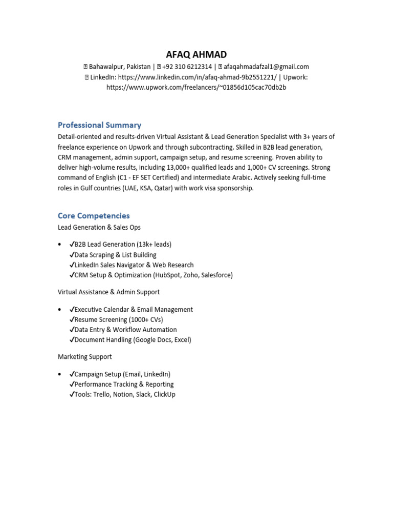 Afaq Ahmad CV Gulf Optimized | PDF | Customer Relationship Management | Business