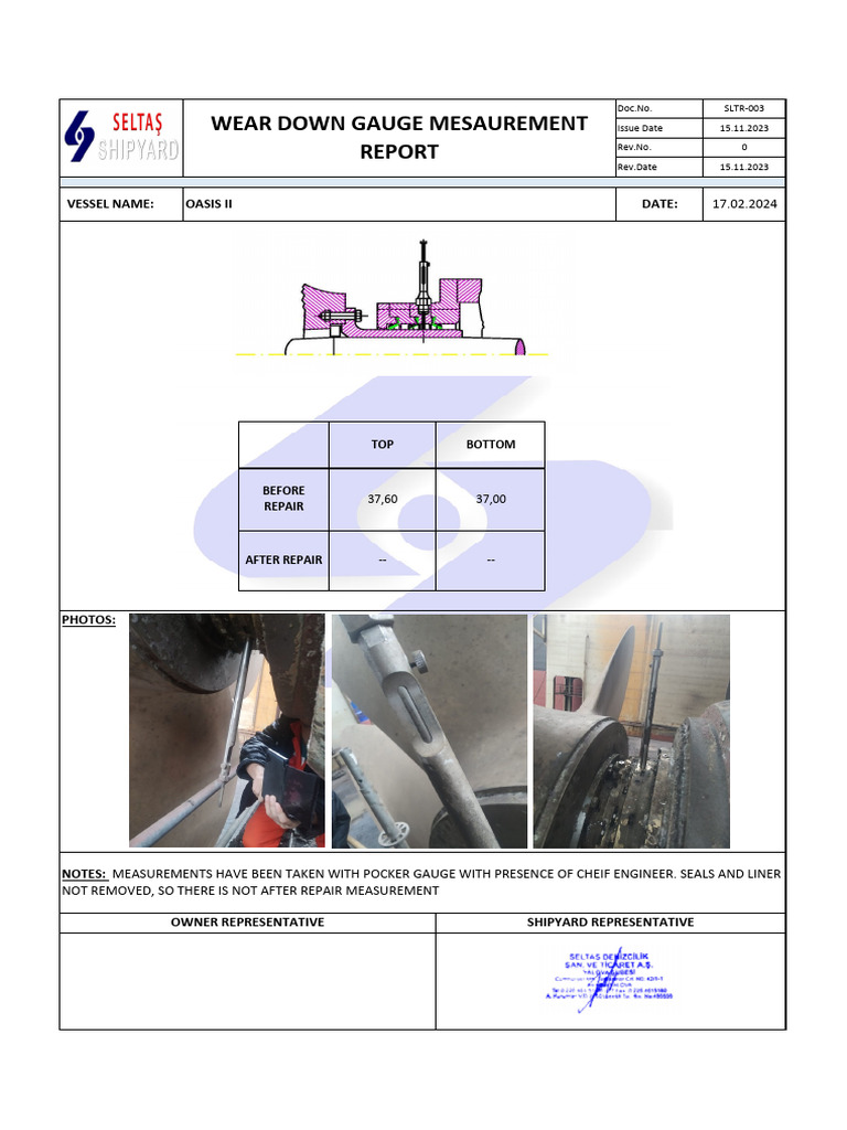 Wear Down Gauge Measurement Report - Oasis Ii | PDF