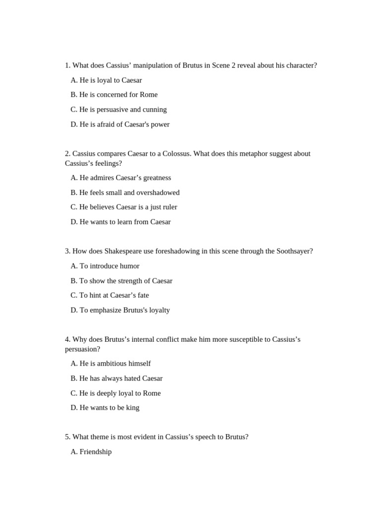 Julius Caesar Act 1 Scene 2 MCQs | PDF | Julius Caesar