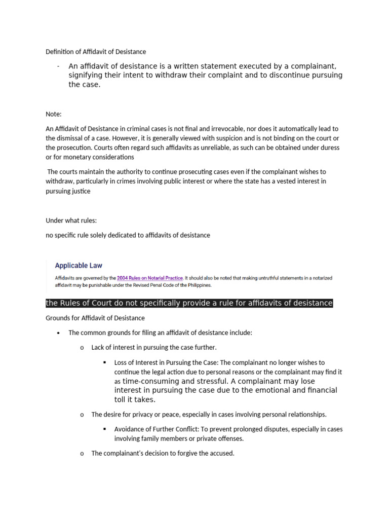 Definition of Affidavit of Desistance | PDF | Affidavit | Prosecutor