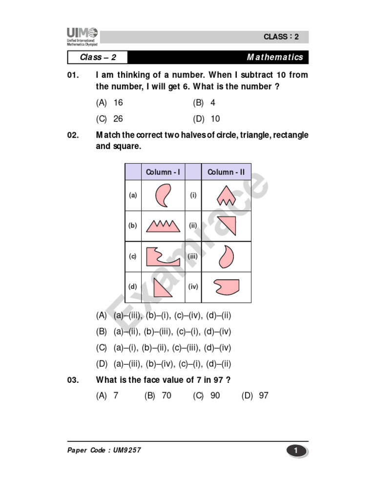 UIMO Class 2 Paper 2021 | PDF
